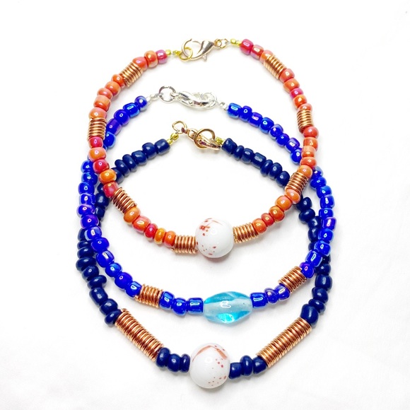 ShanRiLa | Jewelry | Deep Blue Copper Splash White Glass With Copper ...